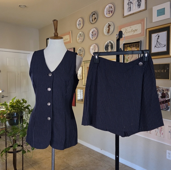 Vintage | Skirts | Vintage 9s Va For Victoria Ashley Two Piece Navy ...